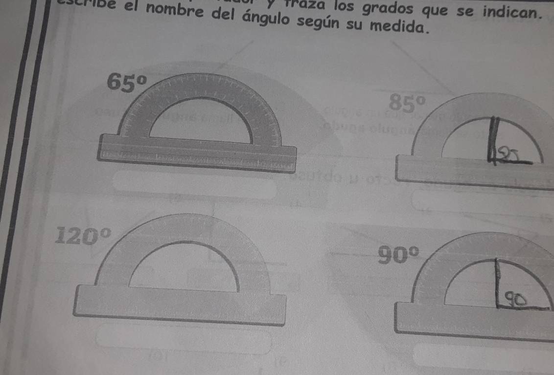 Resuelto:fraza los grados que se indican. ribe el nombre del ángulo ...