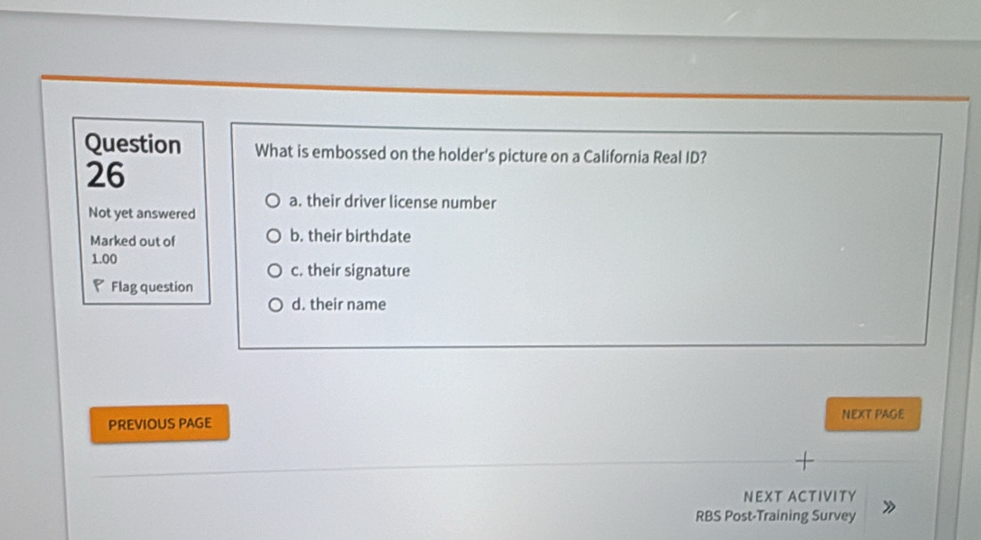 Solved: Question What is embossed on the holder's picture on a ...