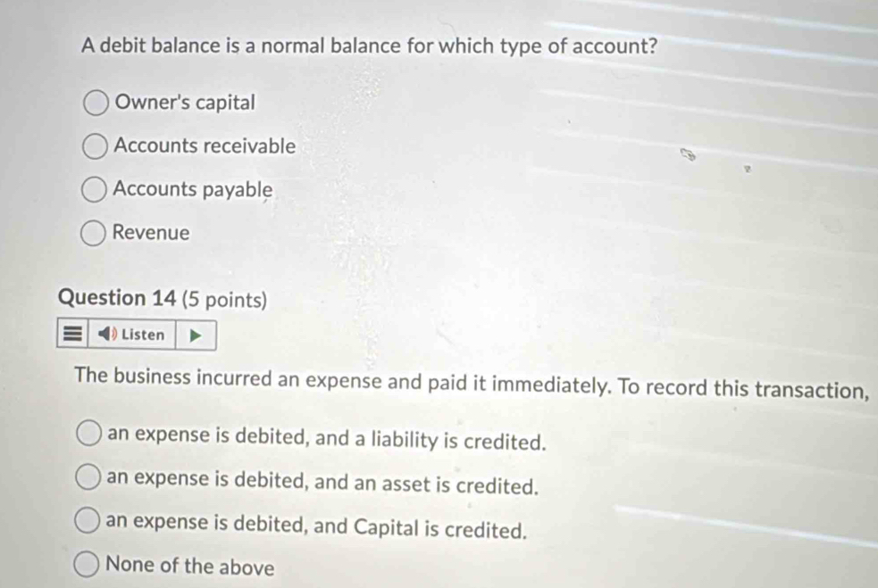 Solved: A debit balance is a normal balance for which type of account ...