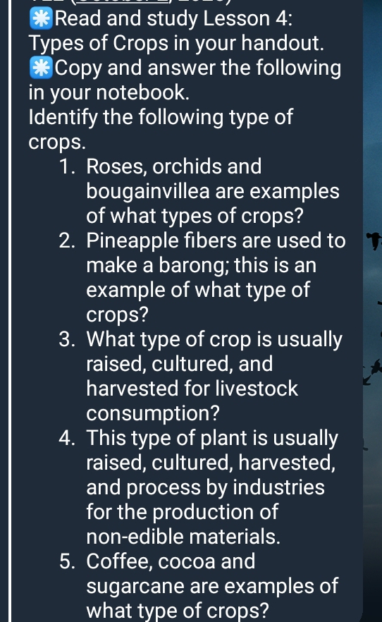Solved: Read and study Lesson 4: Types of Crops in your handout. * Copy ...