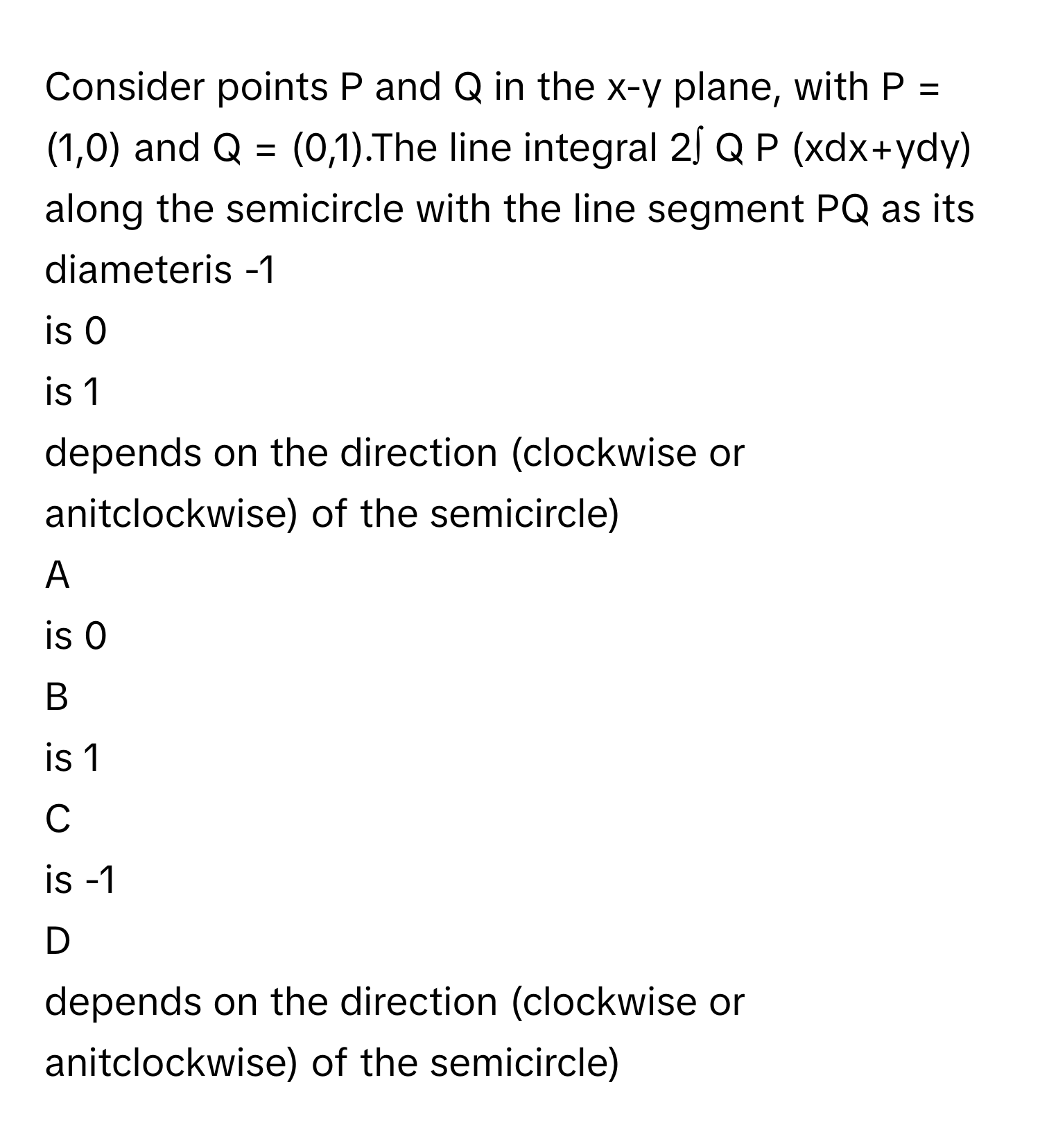Solved: Consider points P and Q in the x-y plane, with P =(1,0) and Q ...