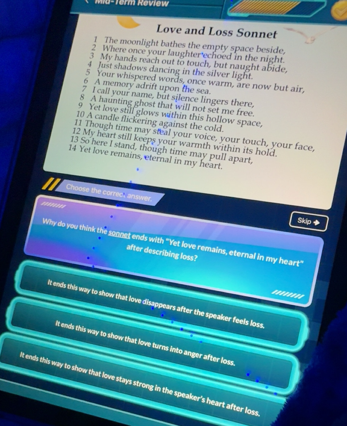 Solved: Mid-Term Review Love and Loss Sonnet 1 The moonlight bathes the ...