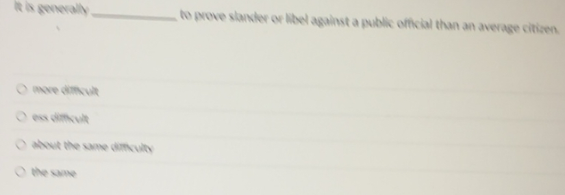 Solved: It is generally _to prove slander or libel against a public ...