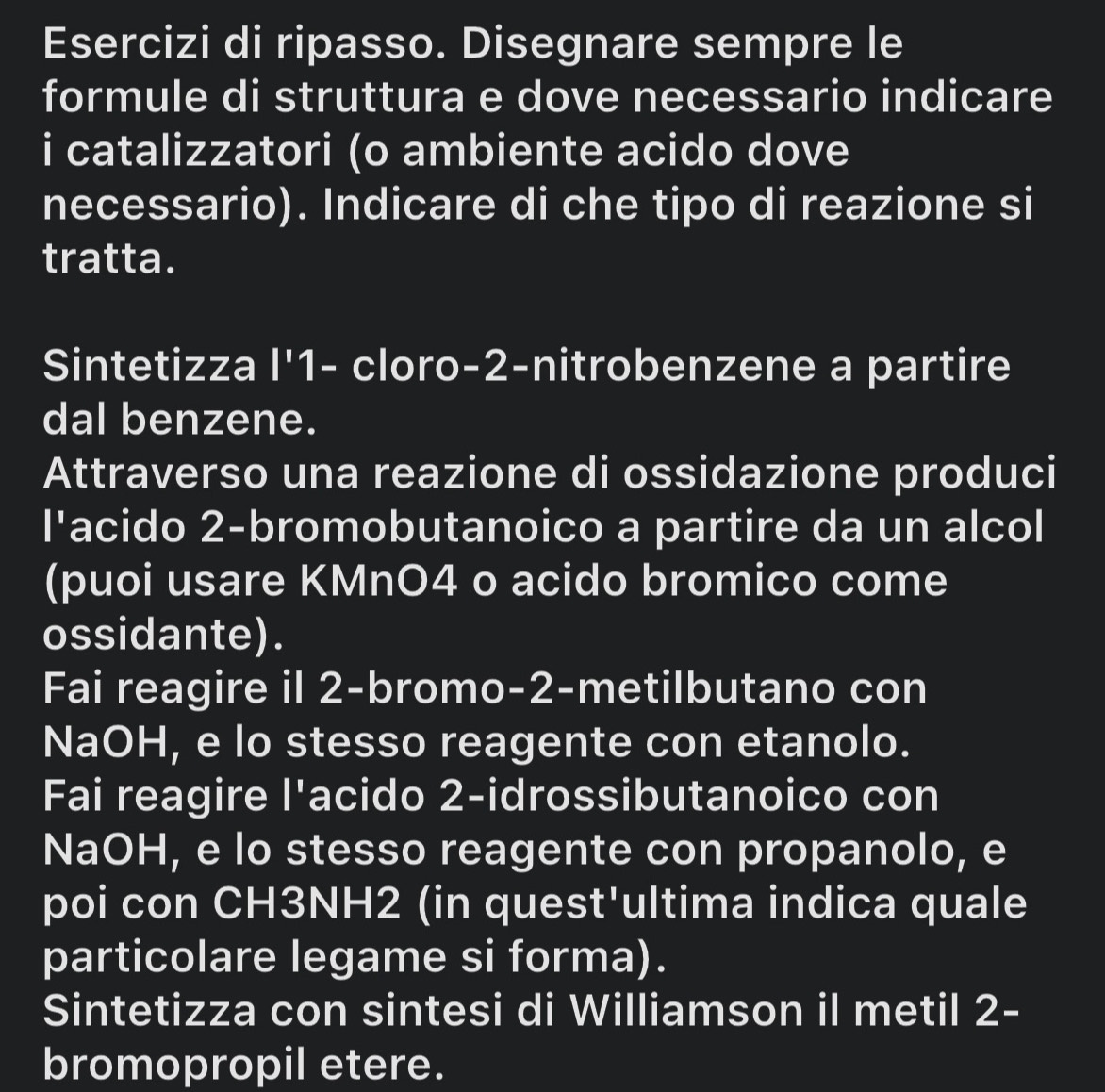 Risolto:Esercizi di ripasso. Disegnare sempre le formule di struttura e ...