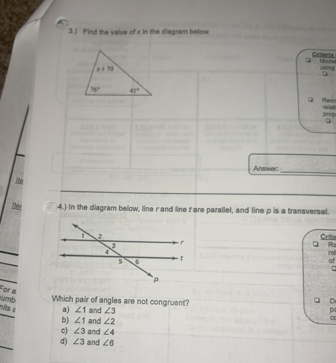 Solved: 3.) Find the value of x in the diagram below. Criteria Model using Reco relati prop J ...
