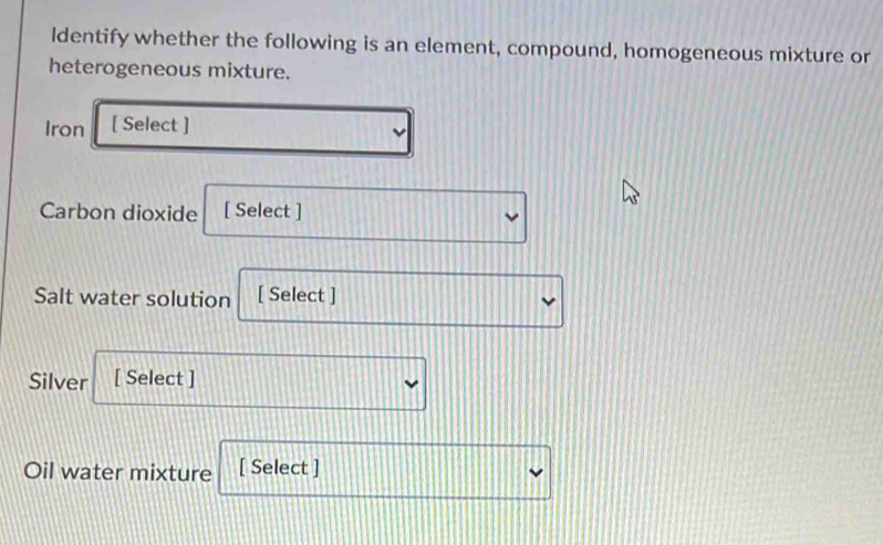 Solved: ldentify whether the following is an element, compound ...
