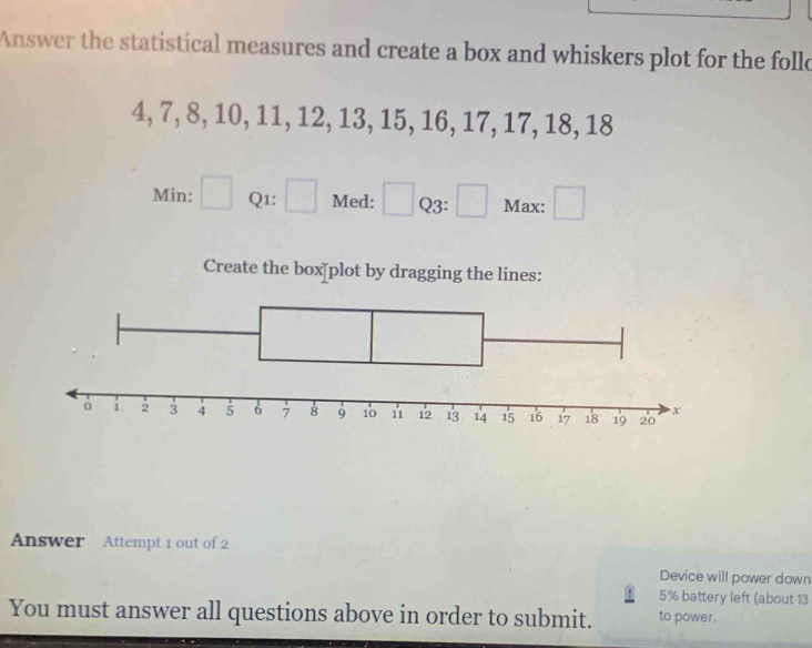 Solved: Answer the statistical measures and create a box and whiskers ...