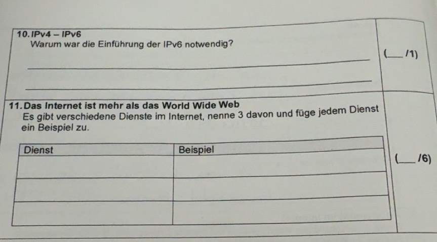 Gelöst:IPv4 - IPv6 Warum war die Einführung der IPv6 notwendig? _ _/1 ...