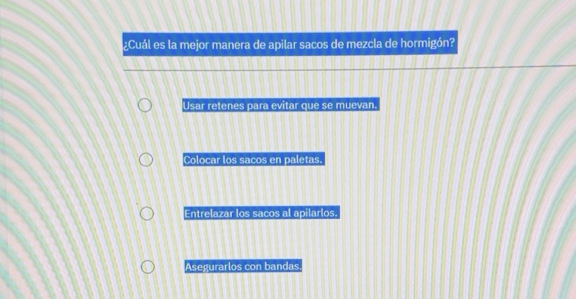 Solved: ¿Cuál es la mejor manera de apilar sacos de mezcla de hormigón ...