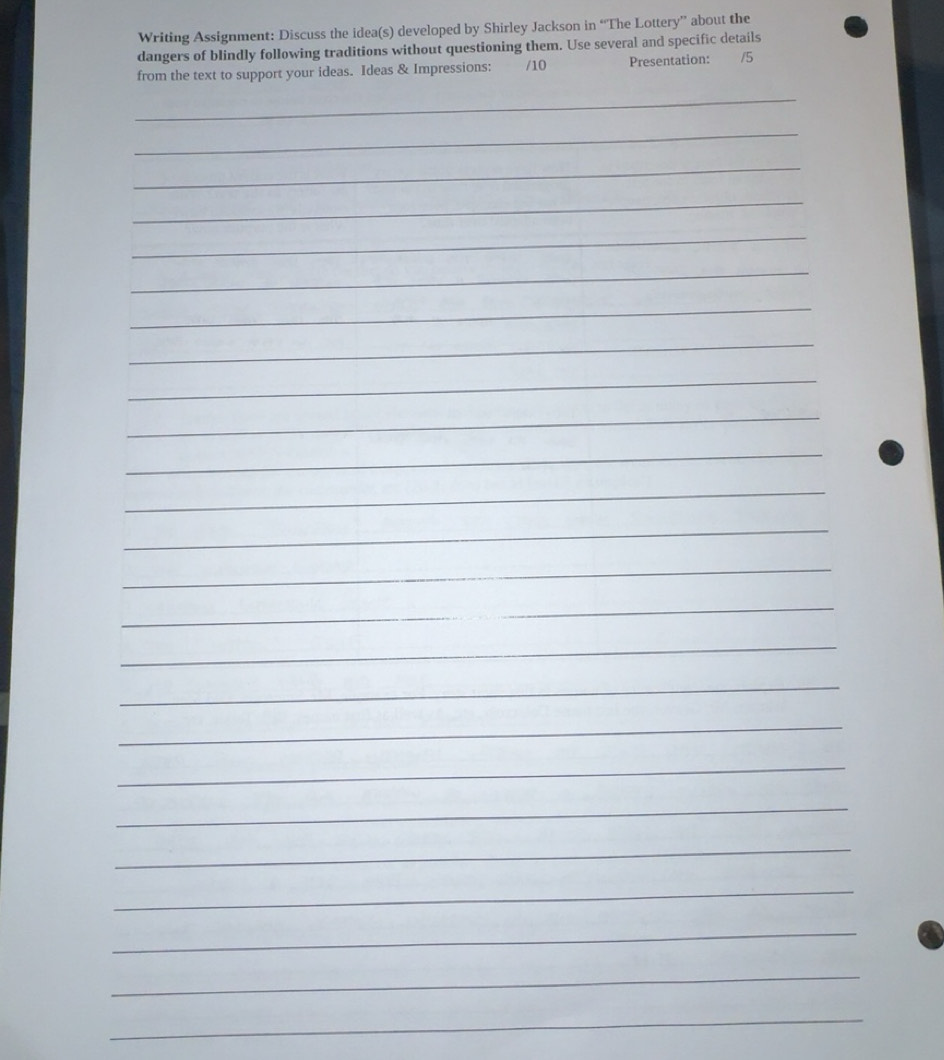 Solved: Writing Assignment: Discuss the idea(s) developed by Shirley ...