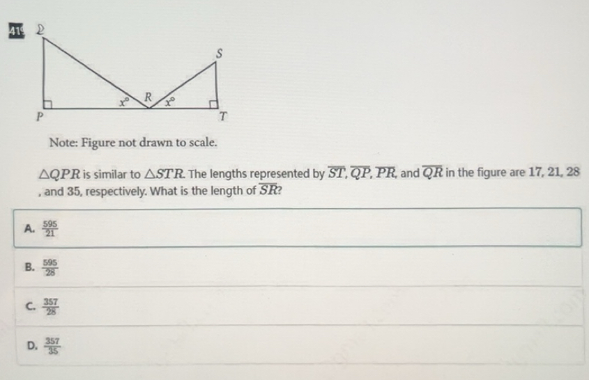 Giải quyết:Note: Figure not drawn to scale. QPR is similar to STR The lengths represented by over