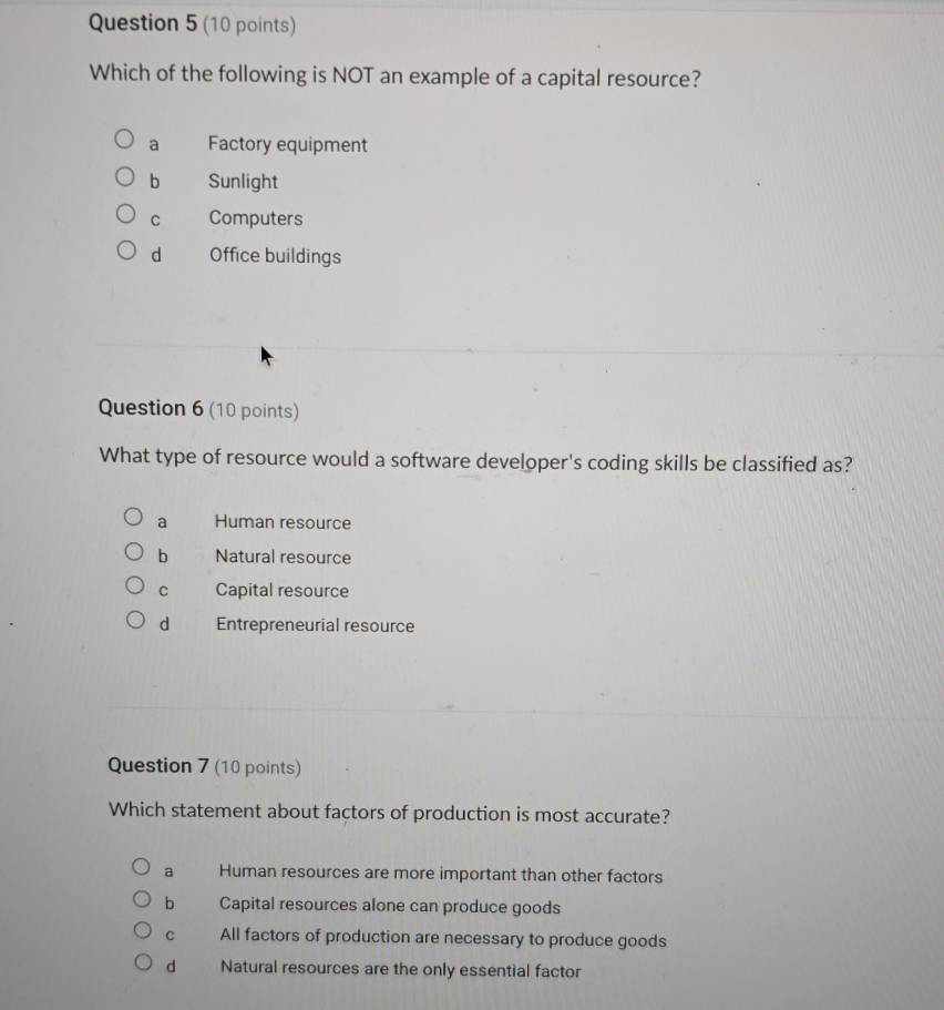 Solved: Which of the following is NOT an example of a capital resource ...