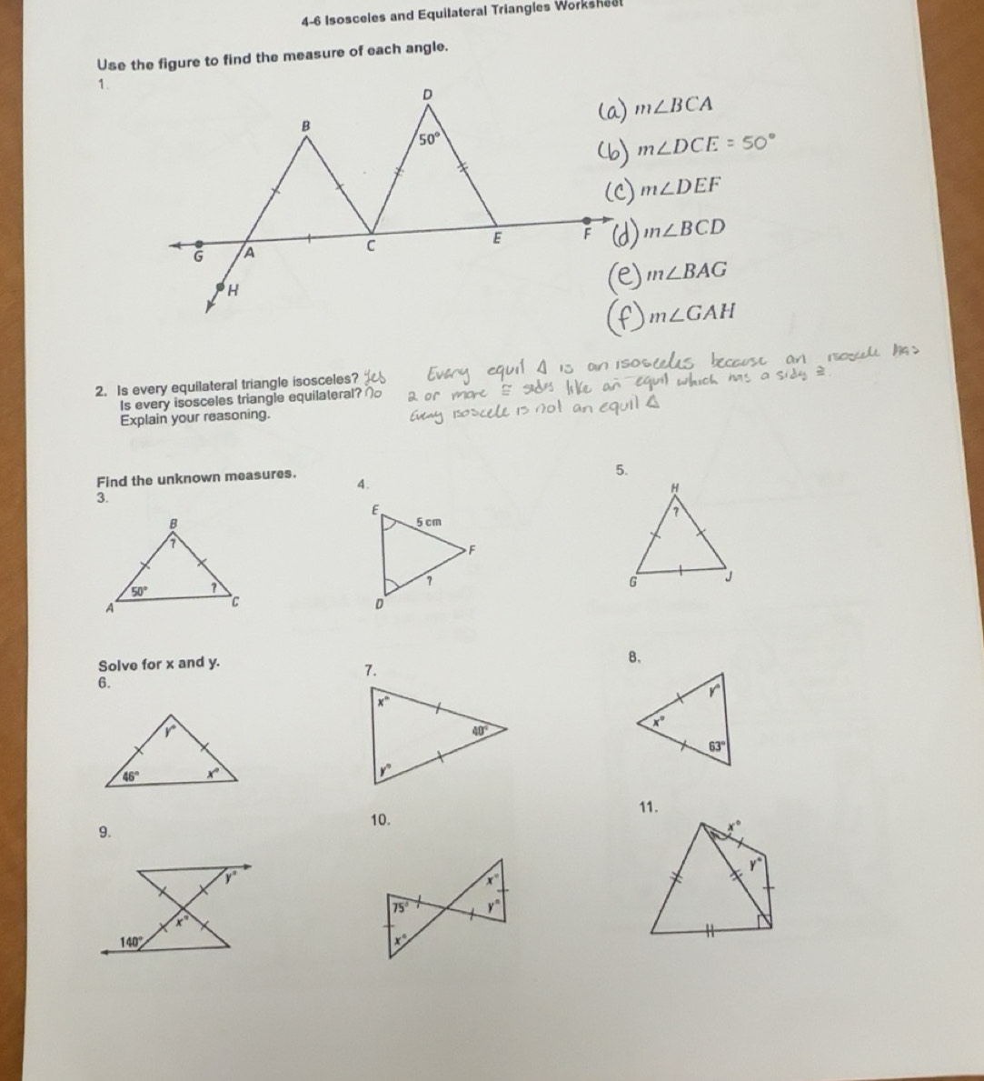 Gelöst:4-6 Isosceles and Equilateral Triangles Worksha Use the figure ...
