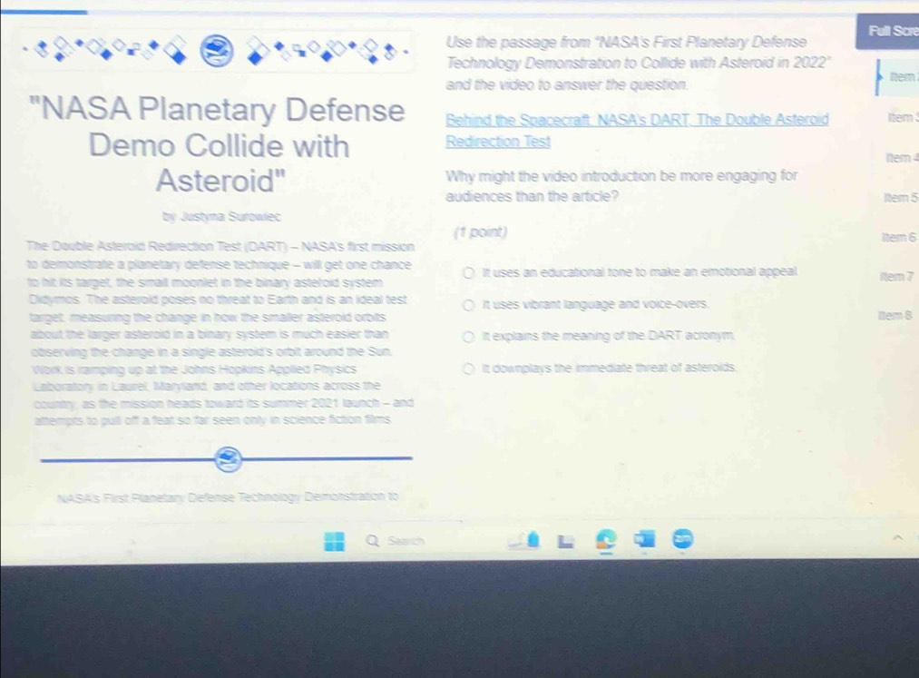 Solved: Full Scre Use the passage from ‘NASA's First Planetary Defense ...