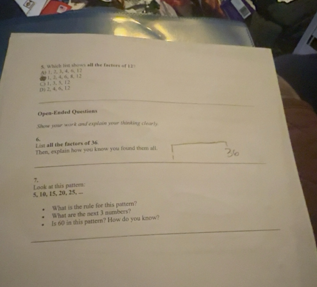 Solved: Which list shows all the factors of 12? A) 1, 2, 3, 4, 6, 12 5 ...