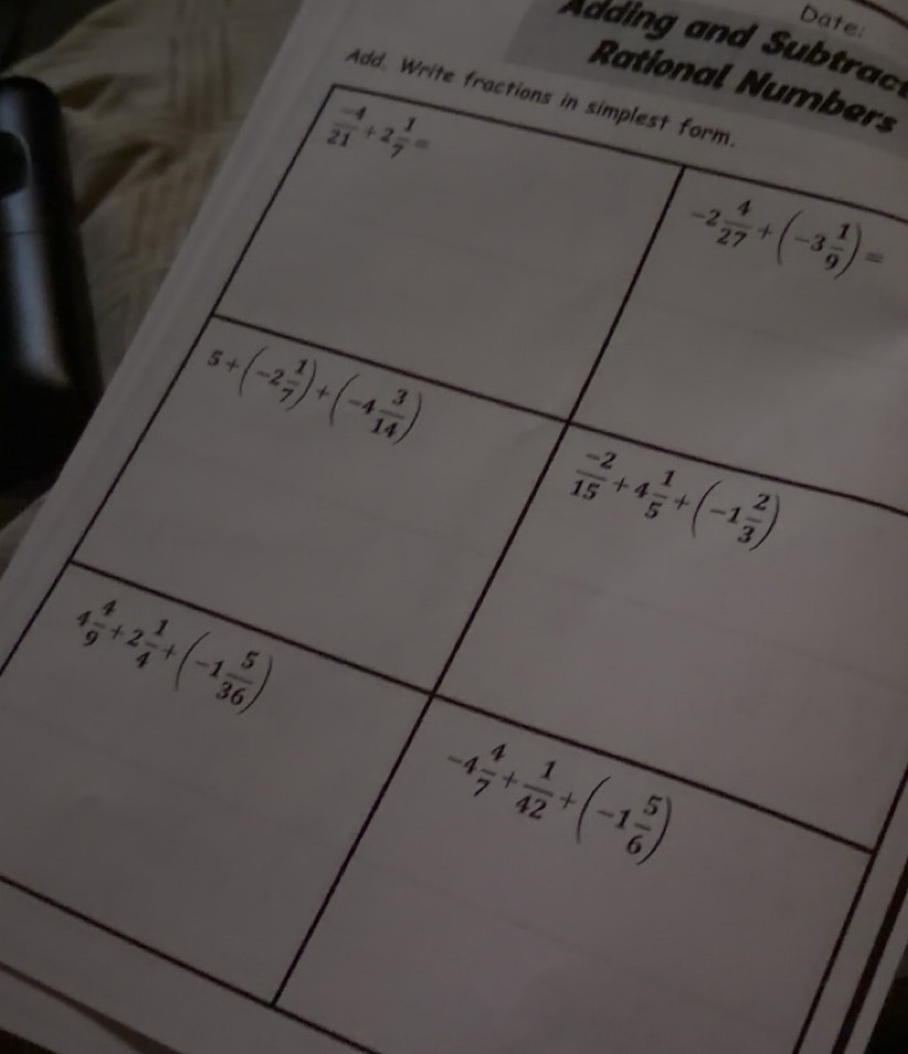 Gelöst:Date: Ading and Subtrac Rational Numbers Add. Write fractions in ...