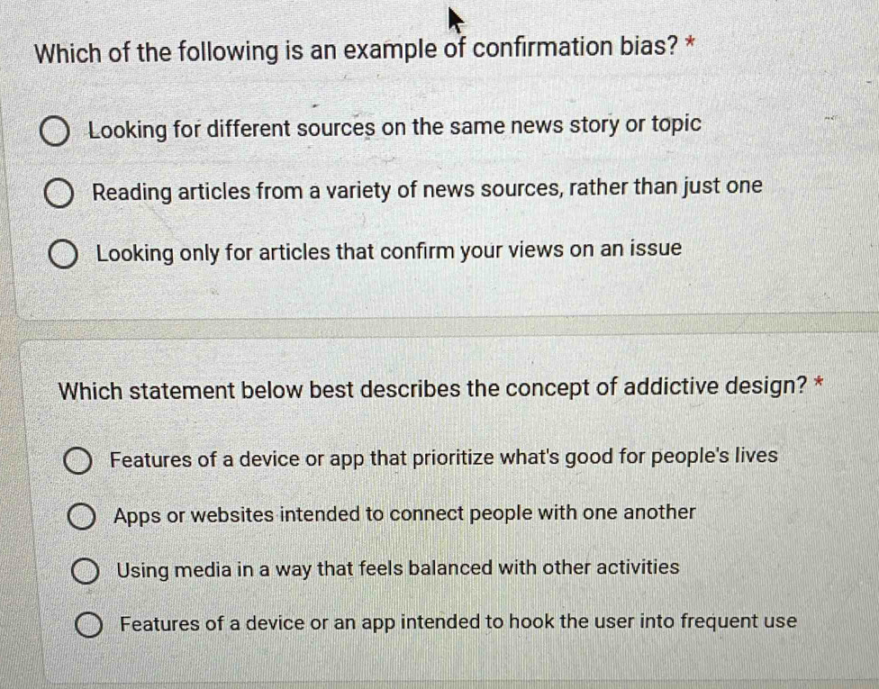 Solved: Which of the following is an example of confirmation bias ...