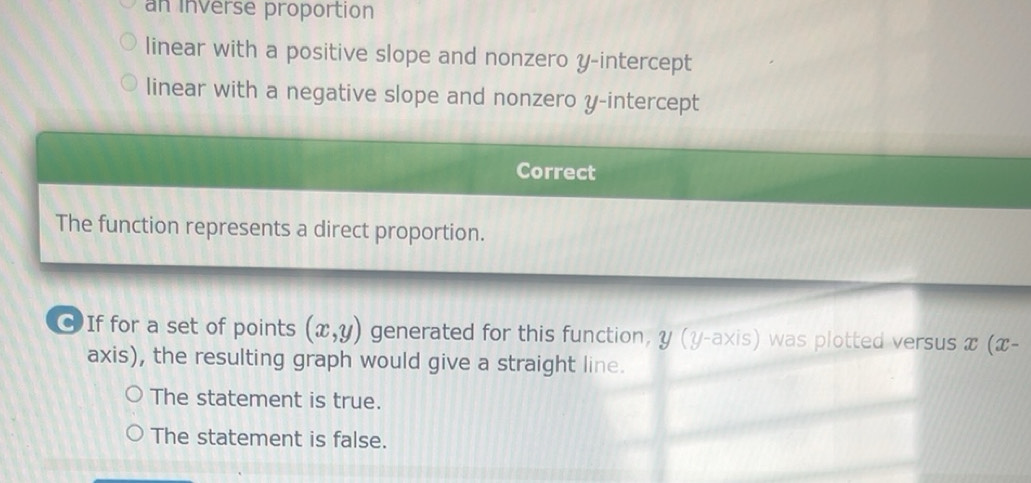 Solved: an inverse proportion linear with a positive slope and nonzero ...