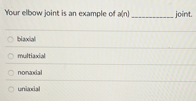 Solved: Your elbow joint is an example of a(n) _joint. biaxial ...