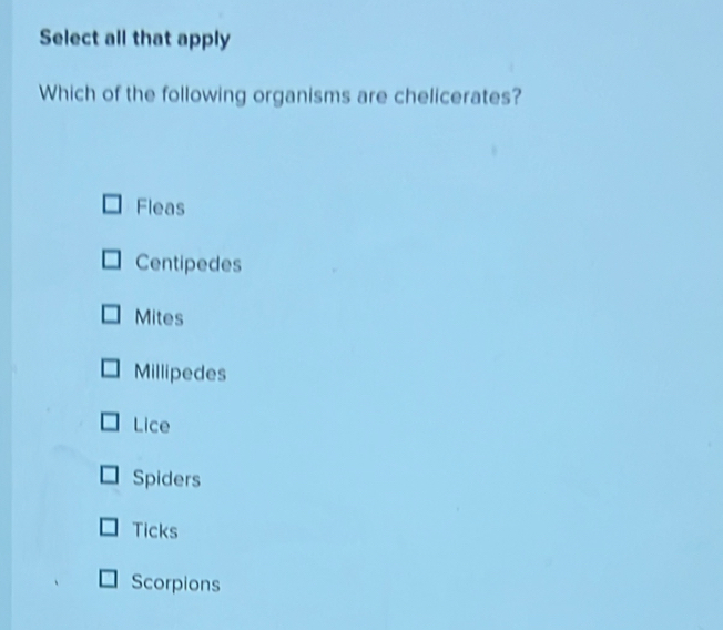 Solved: Select all that apply Which of the following organisms are ...