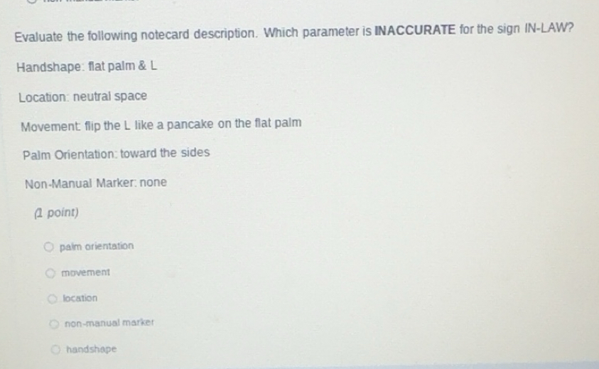 Solved: Evaluate the following notecard description. Which parameter is ...