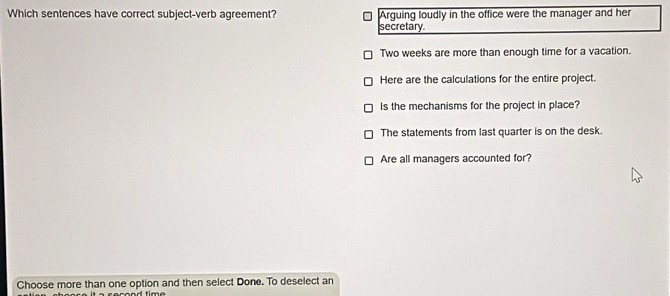 Solved: Which sentences have correct subject-verb agreement? Arguing ...