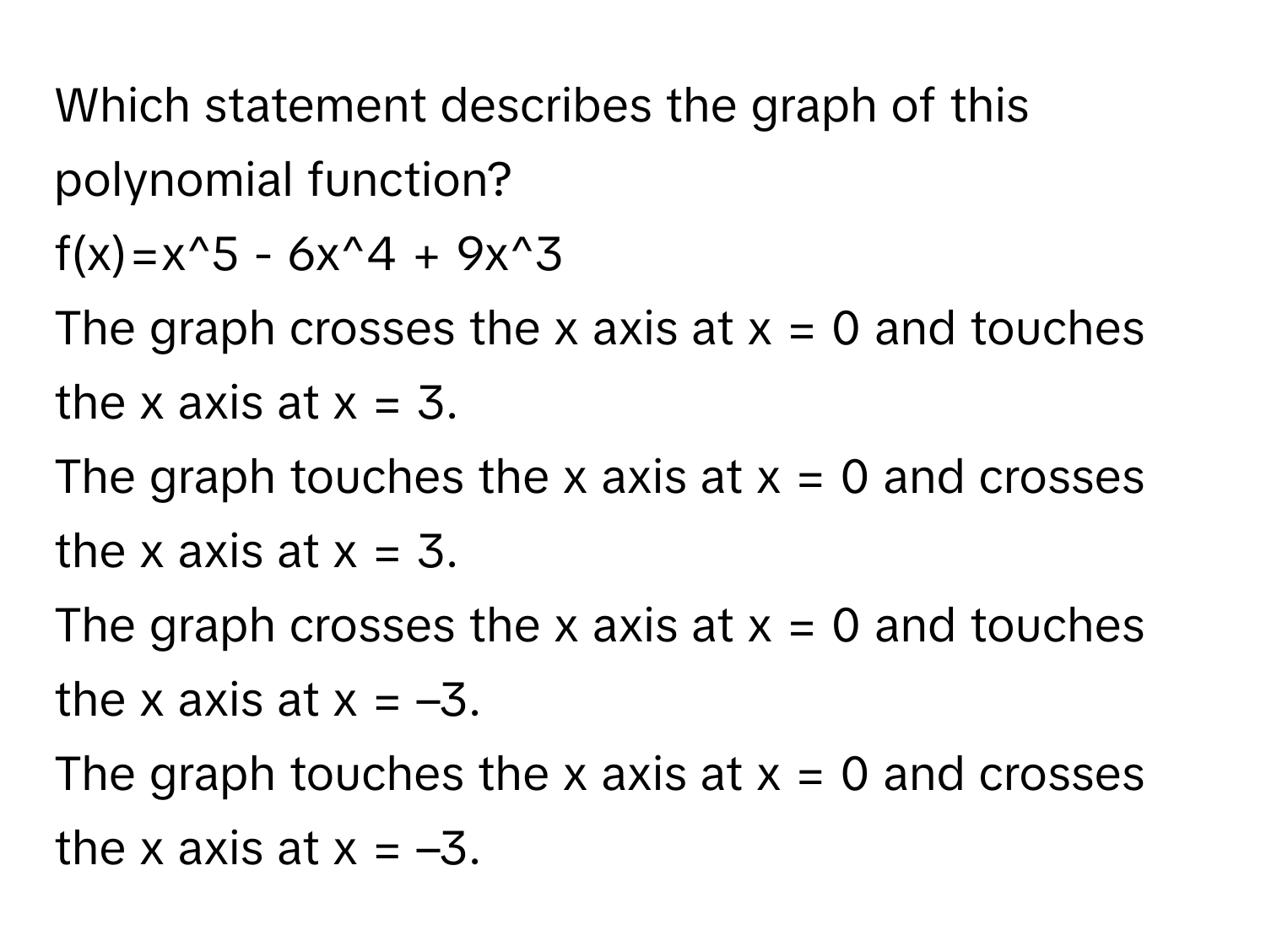 Solved: Which statement describes the graph of this polynomial function ...