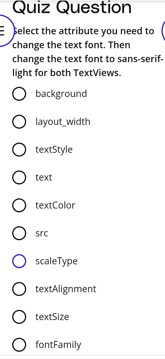Solved: Quiz Question $elect the attribute you need to change the text font. Then change the ...