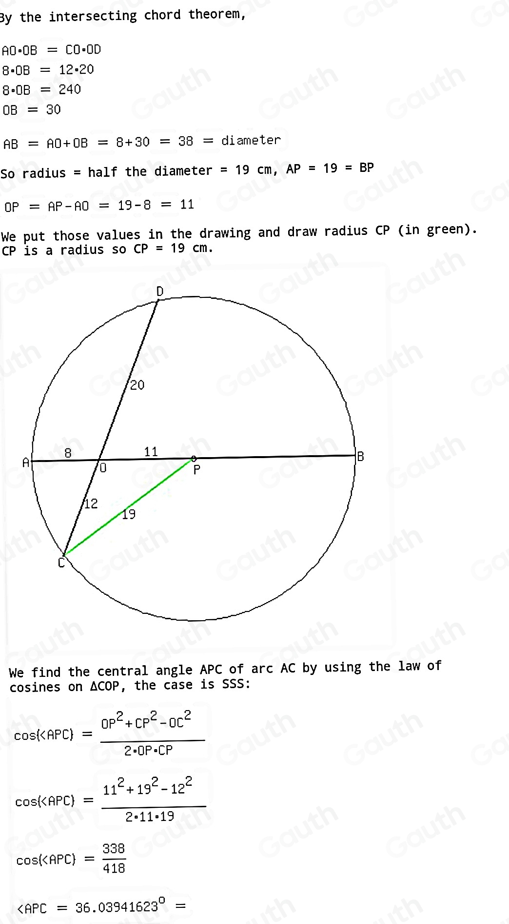 Solved: Chord AB and CD intersect at point O, which is inside the circle, AO =8cm, CO=12cm , and ...
