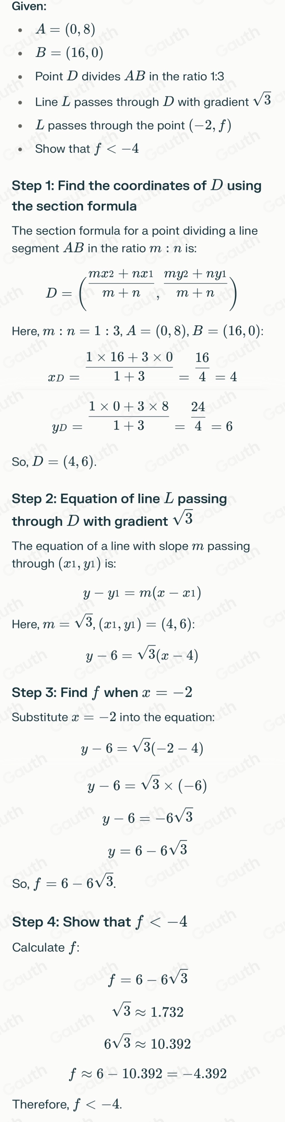 Solved: In the diagram A is the point (0,8) B is the point (16,0) The ...