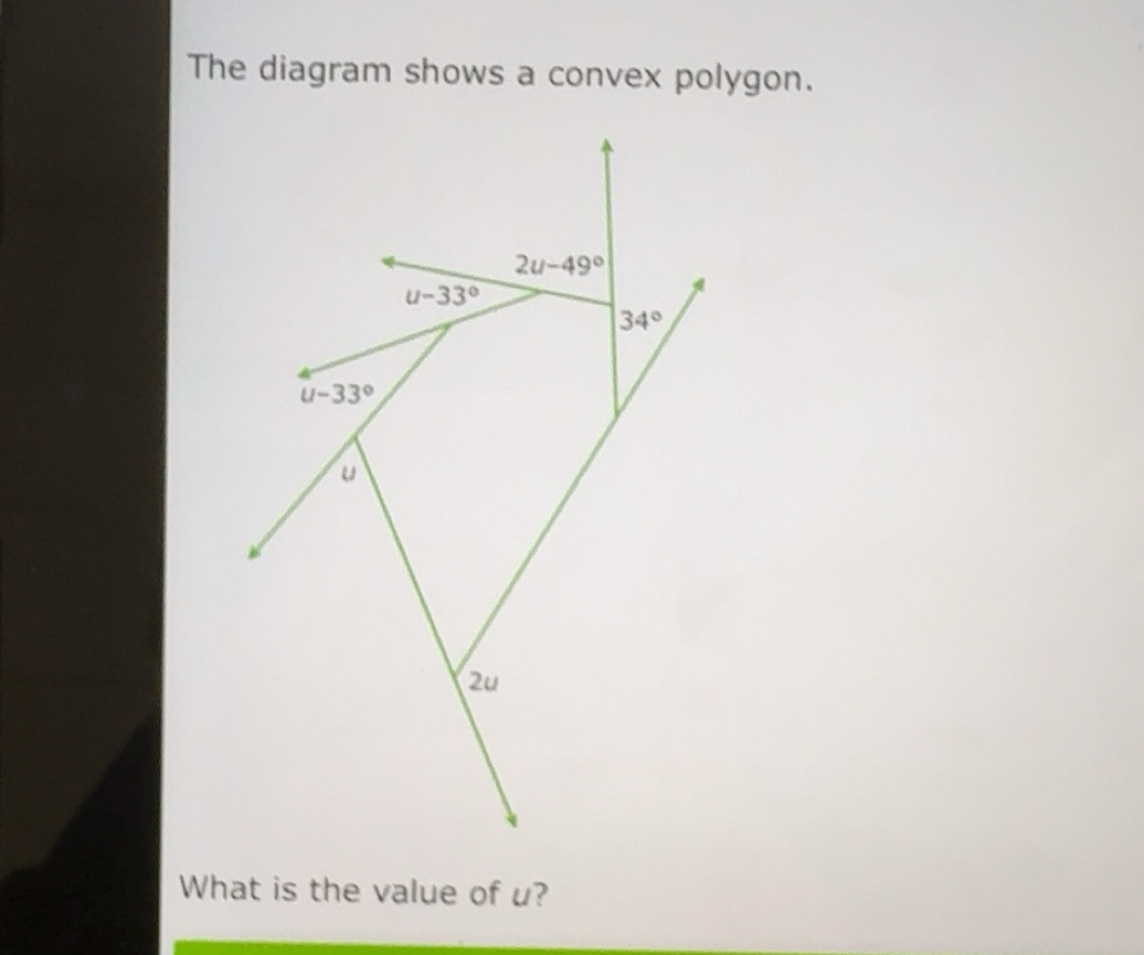 Solved: The diagram shows a convex polygon. What is the value of u? [Math]
