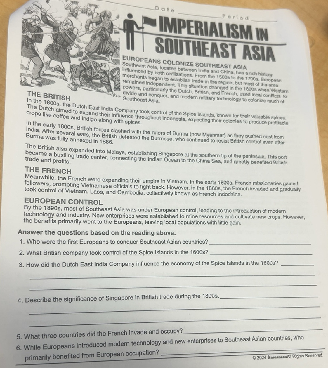Solved: Date Period IMPERIALISM IN SOUTHEAST ASIA EUROPEANS COLONIZE ...