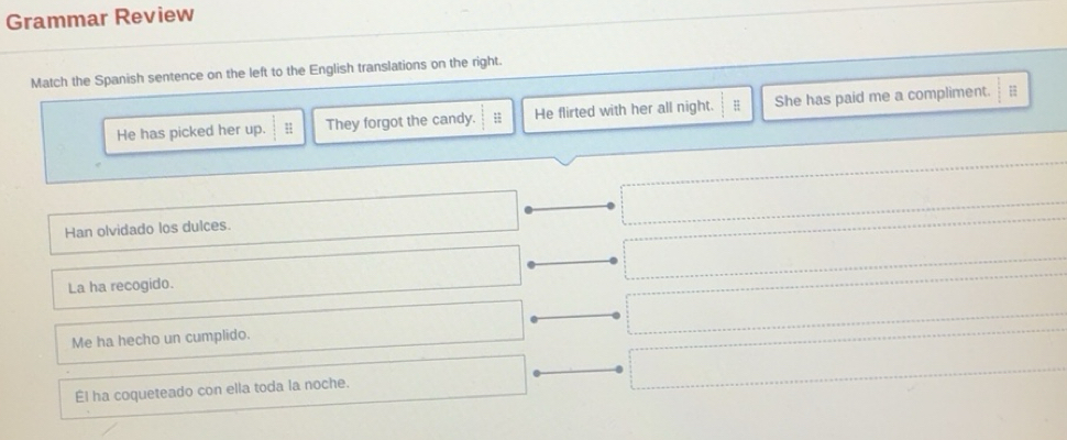 Solved: Grammar Review Match the Spanish sentence on the left to the ...