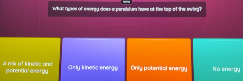 Solved: What types of energy does a pendulum have at the top of the ...