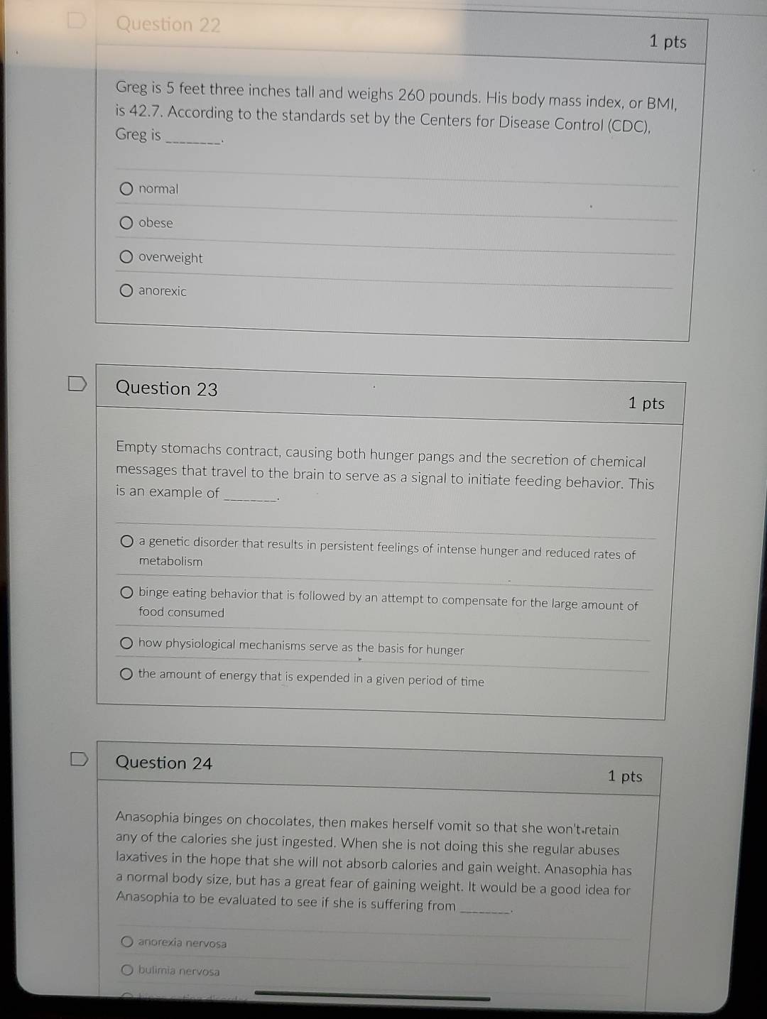 Solved: Greg is 5 feet three inches tall and weighs 260 pounds. His ...