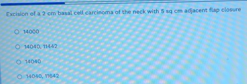 Solved: Excision of a 2 cm basal cell carcinoma of the neck with 5 sq ...