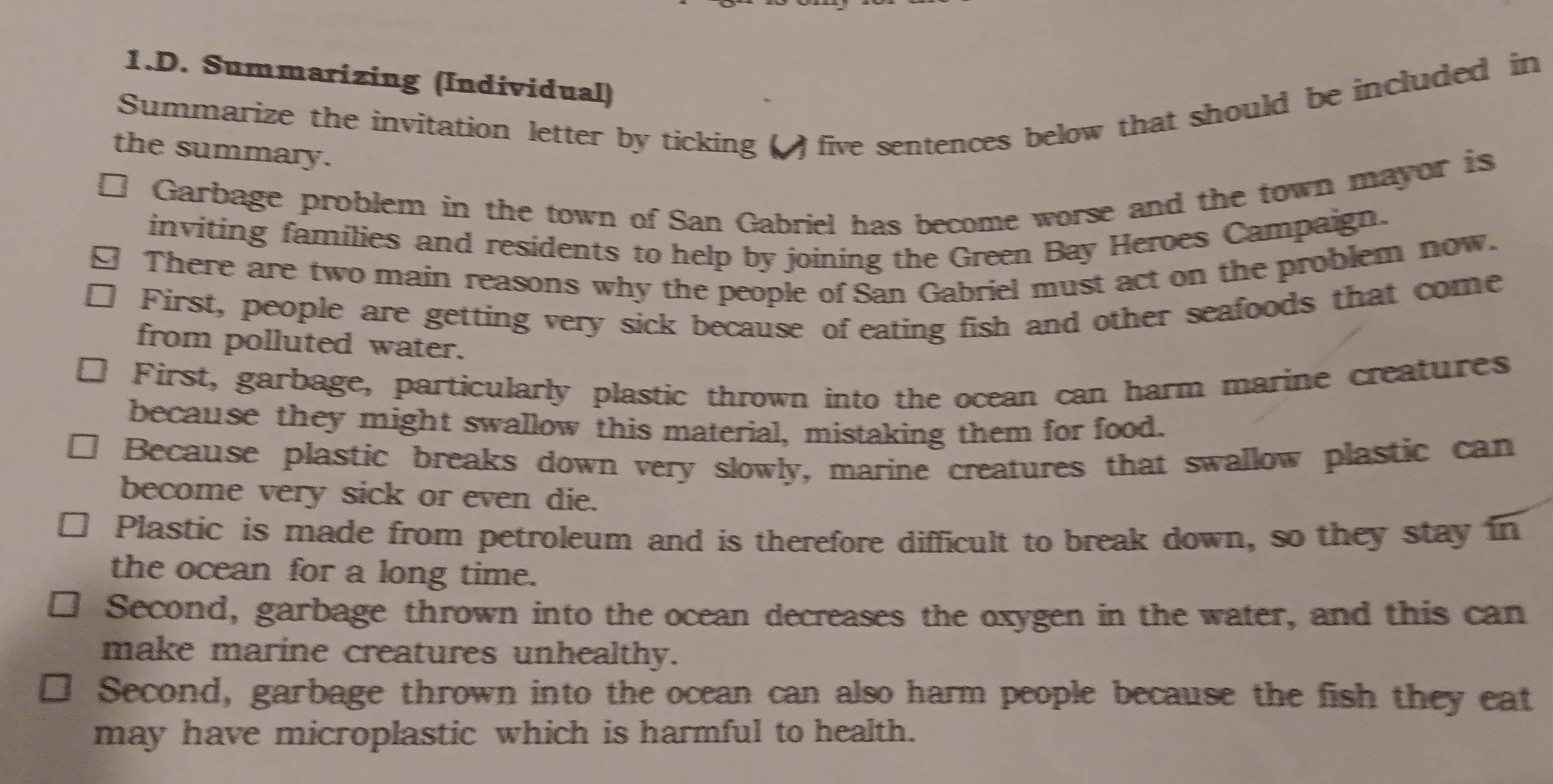 Solved: Summarizing (Individual) Summarize the invitation letter by ticking () five sentences ...