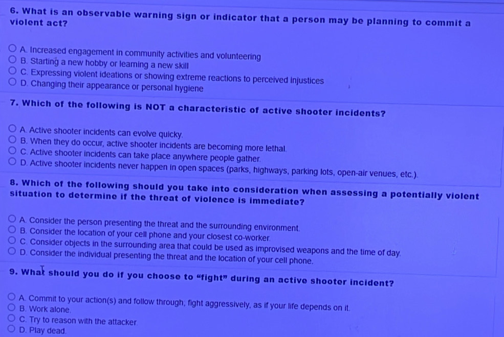 Solved: What is an observable warning sign or indicator that a person ...