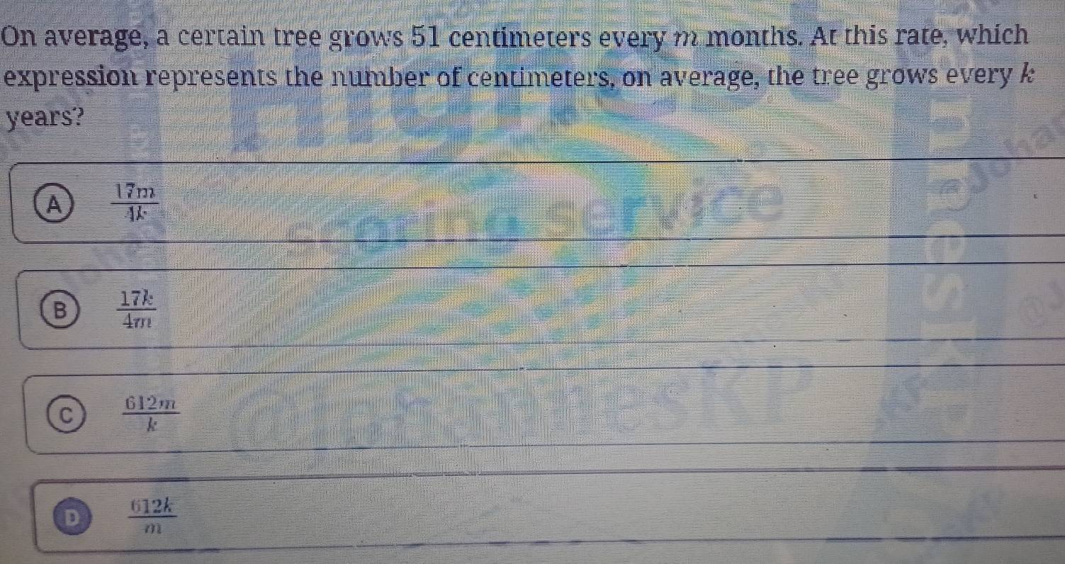Solved: On average, a certain tree grows 51 centimeters every m months ...
