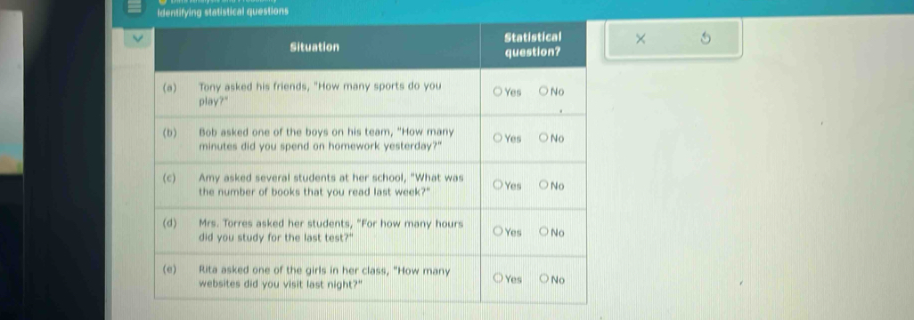 Solved: Identifying statistical questions × [Statistics]