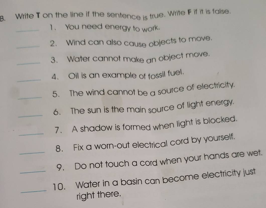 Solved: Write T on the line if the sentence is true. Write F if it is ...