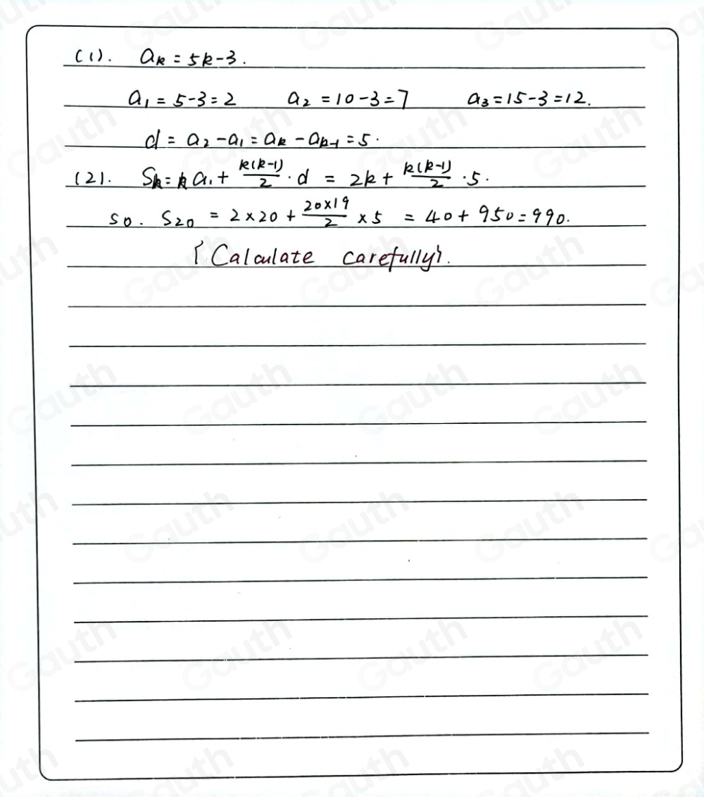 Solved: The kth term of an arithmetic sequence is given by 5k-3. (i ...