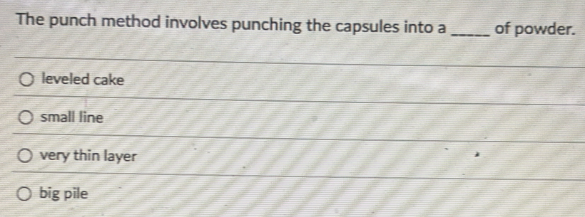 Solved: The punch method involves punching the capsules into a _of ...