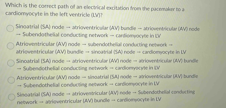 Solved: Which is the correct path of an electrical excitation from the ...