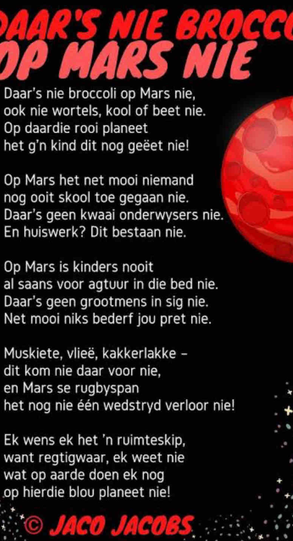 Solved: Daar's nie broccoli op Mars nie, ook nie wortels, kool of beet ...
