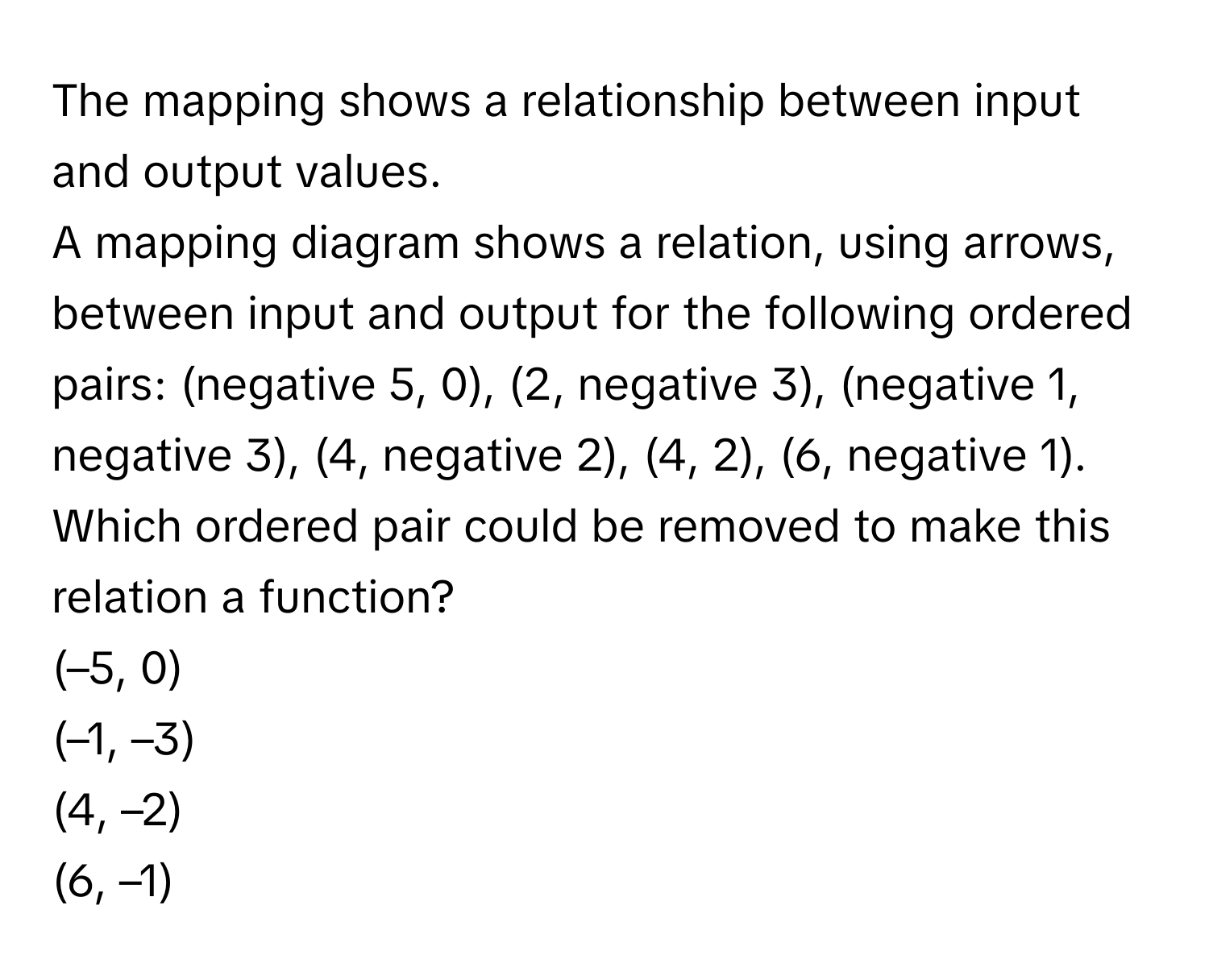 Solved: The mapping shows a relationship between input and output values. A mapping diagram sho ...