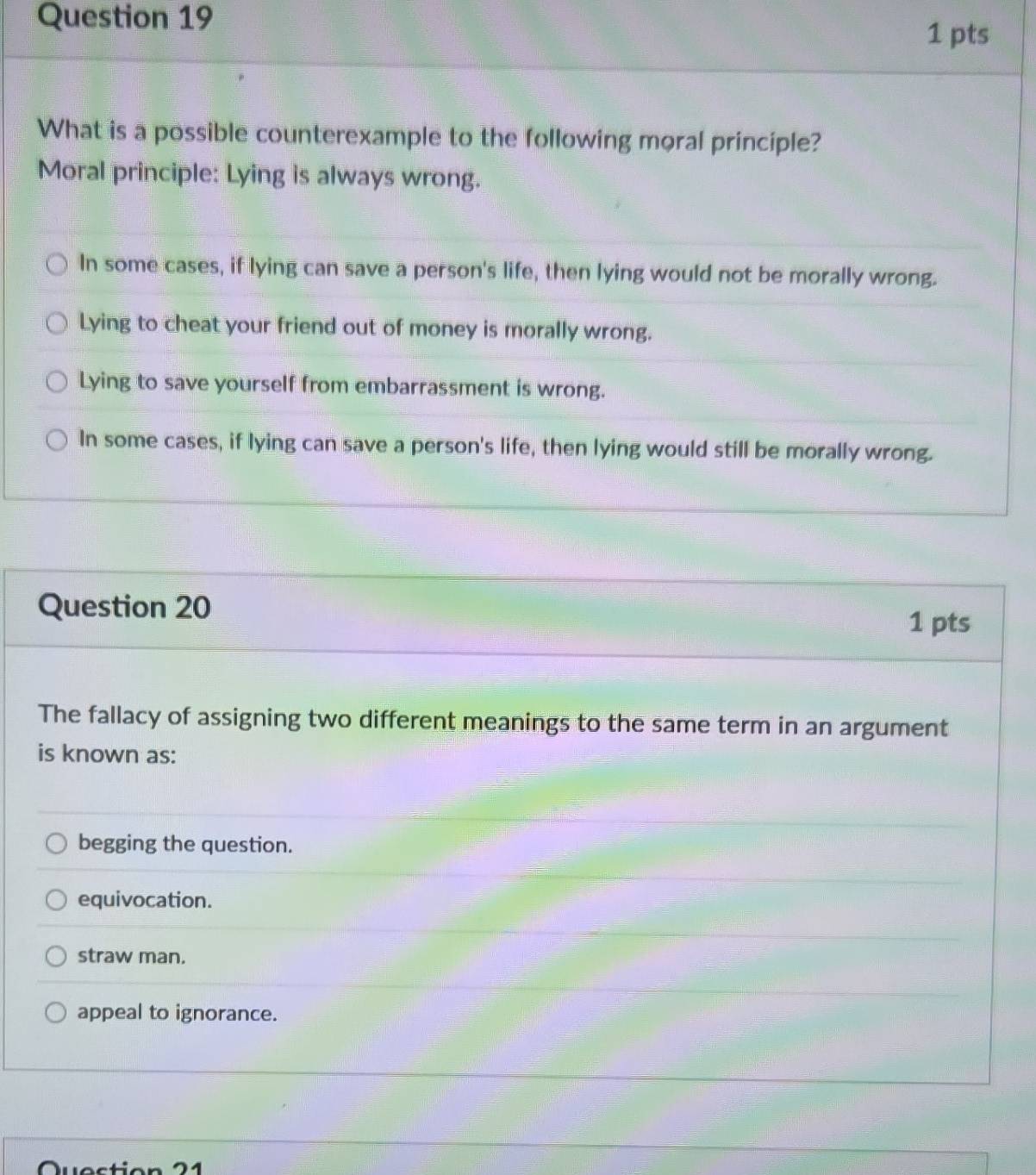 Solved: What is a possible counterexample to the following moral ...