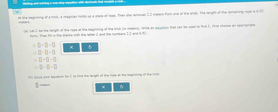 Solved: Writing and solving a one-step equation with decimals that ...