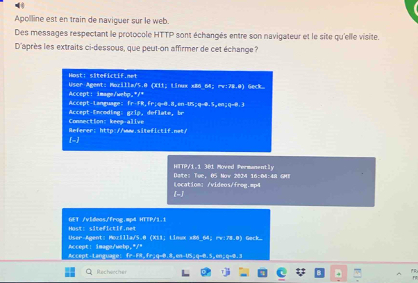 Solved: Apolline est en train de naviguer sur le web. Des messages ...