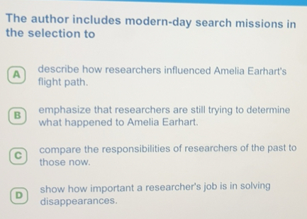 Solved: The author includes modern-day search missions in the selection ...